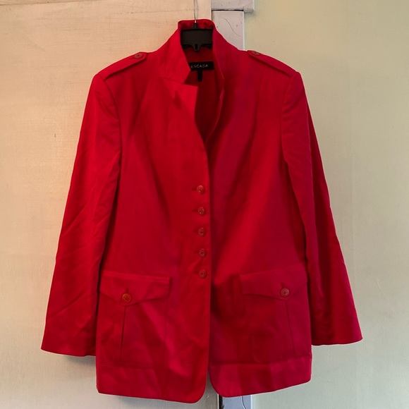 Escada | Jackets & Coats | Escada Cotton Stretch Gorgeous Red Logo ...